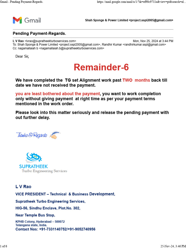 Gmail - Pending Payment-Regards. | PDF