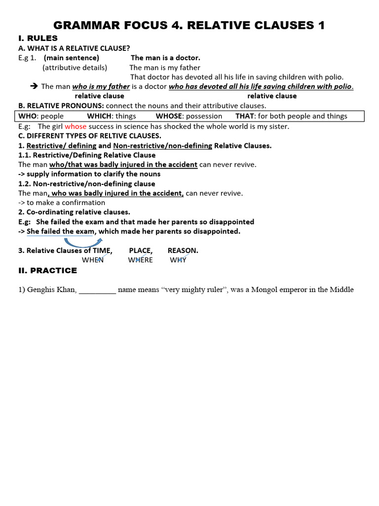 Grammar Review 3. Relative Clauses 1 | PDF | Clause | Syntax