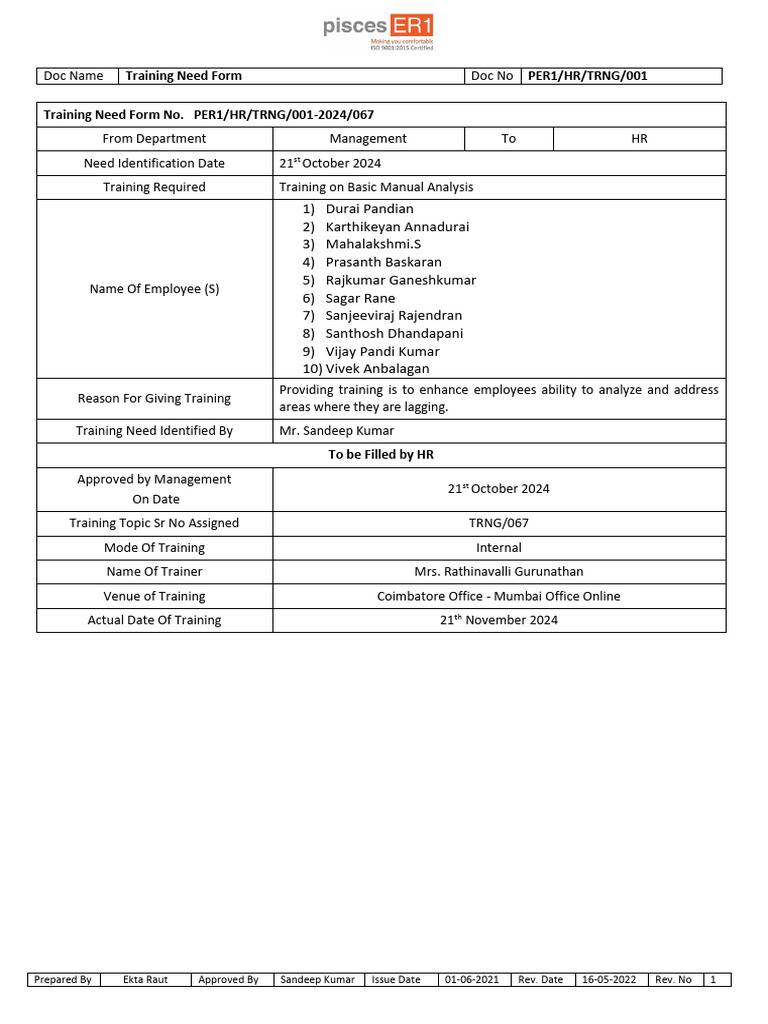 Trainee List For Basic Manual Analysis | PDF