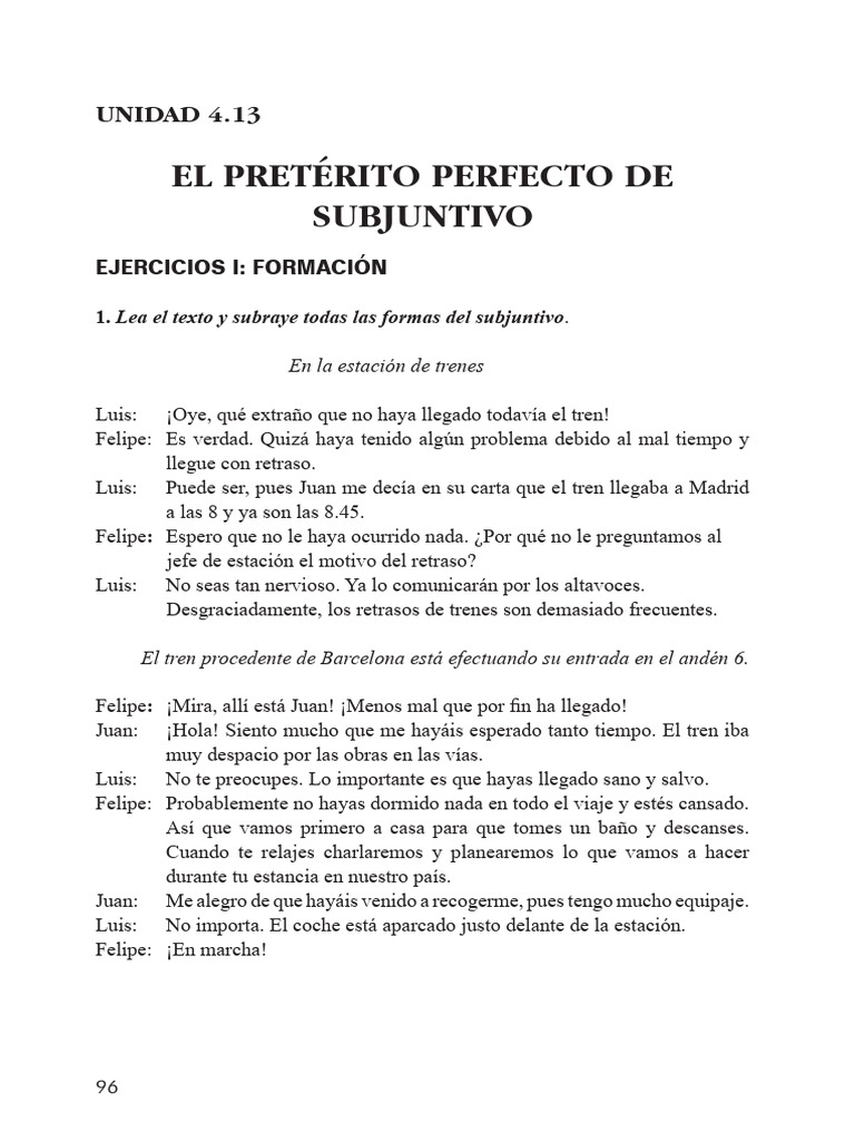 El Preterito Perfecto de Subjuntivo Ejercicios | PDF | Gramática ...