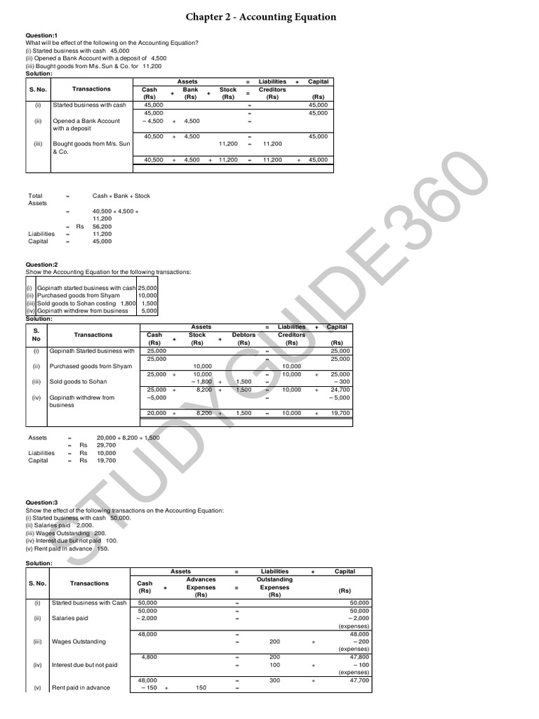 Accounting Equation Analysis for Transactions | PDF | Debits And ...
