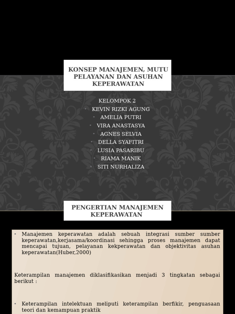 Konsep Manajemen, Mutu Pelayanan Dan Asuhan Keperawatan Kel 2 - 115214 | PDF