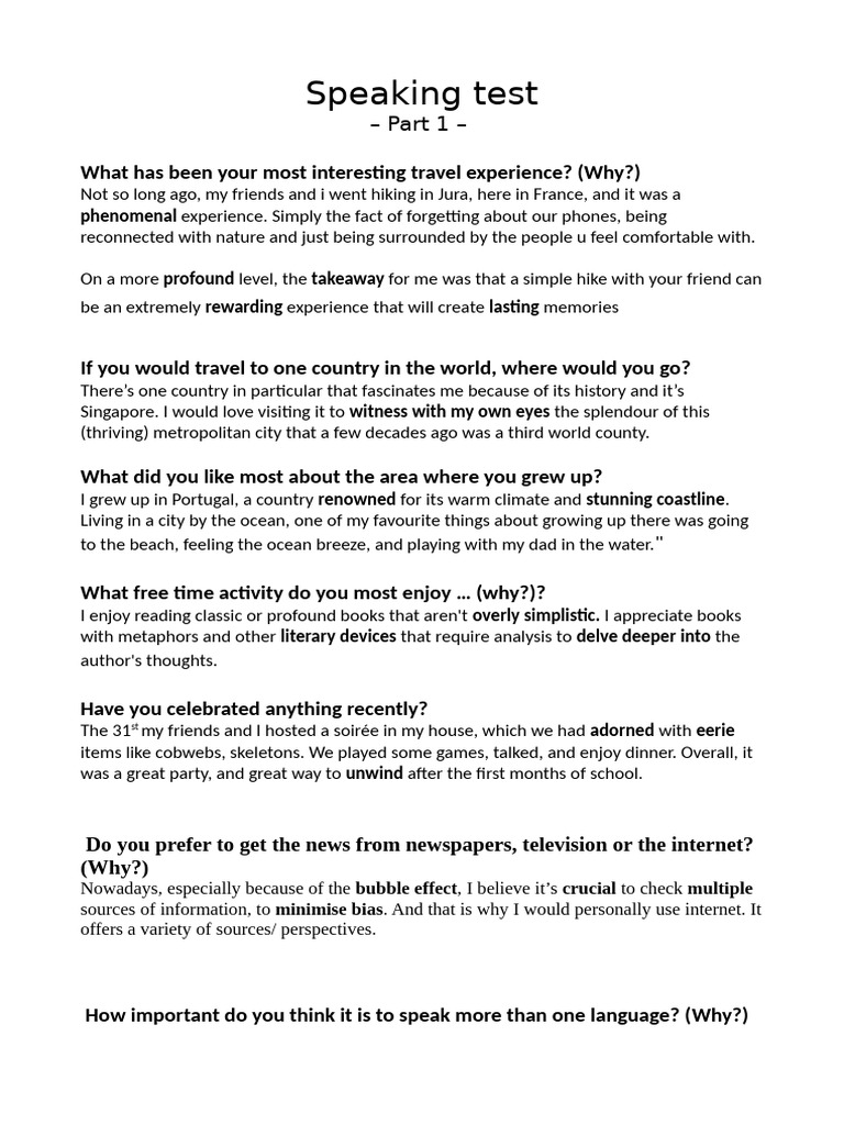 Cae Part 1 Speaking | PDF | Verb | Perfect (Grammar)
