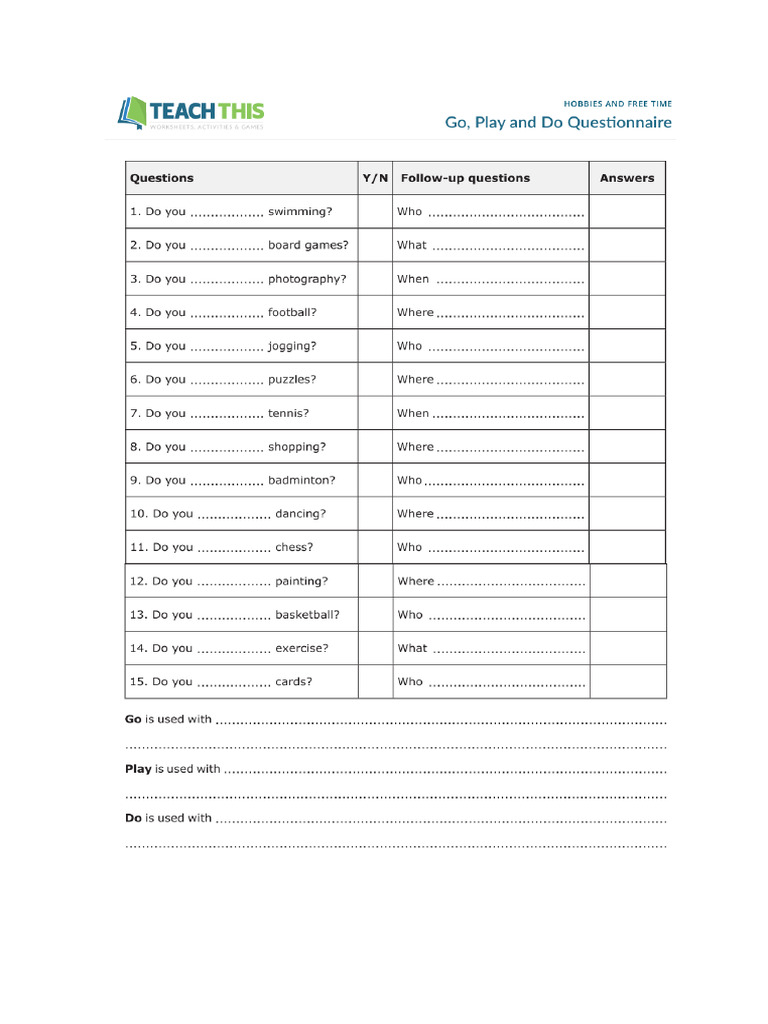 Hobbies and Free Time - Questionnaire | PDF