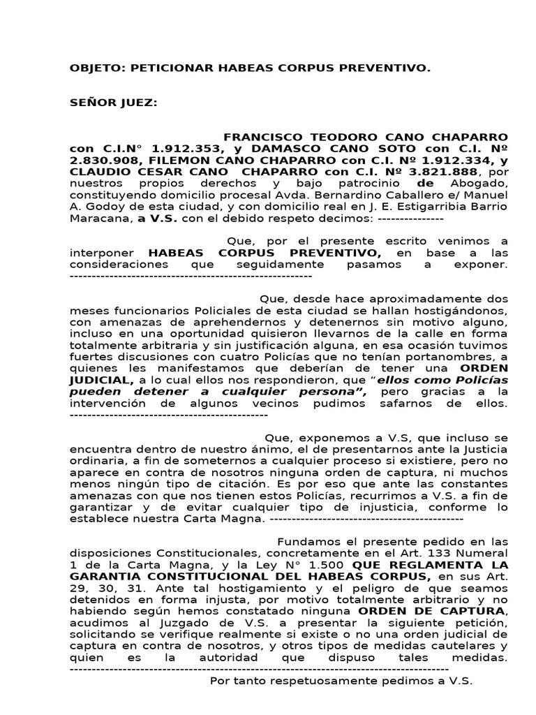 Habeas Corpus Preventivo | PDF | Habeas corpus | Procedimiento legal
