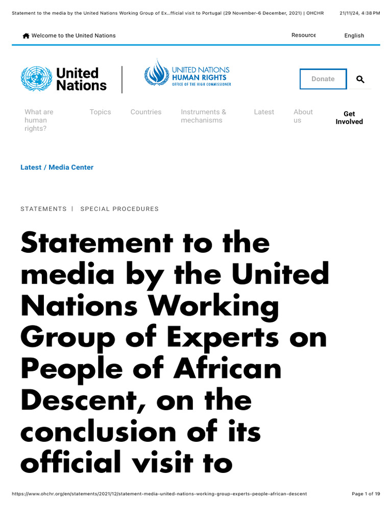 Statement To The Media by The United Nations Working Group of Experts ...