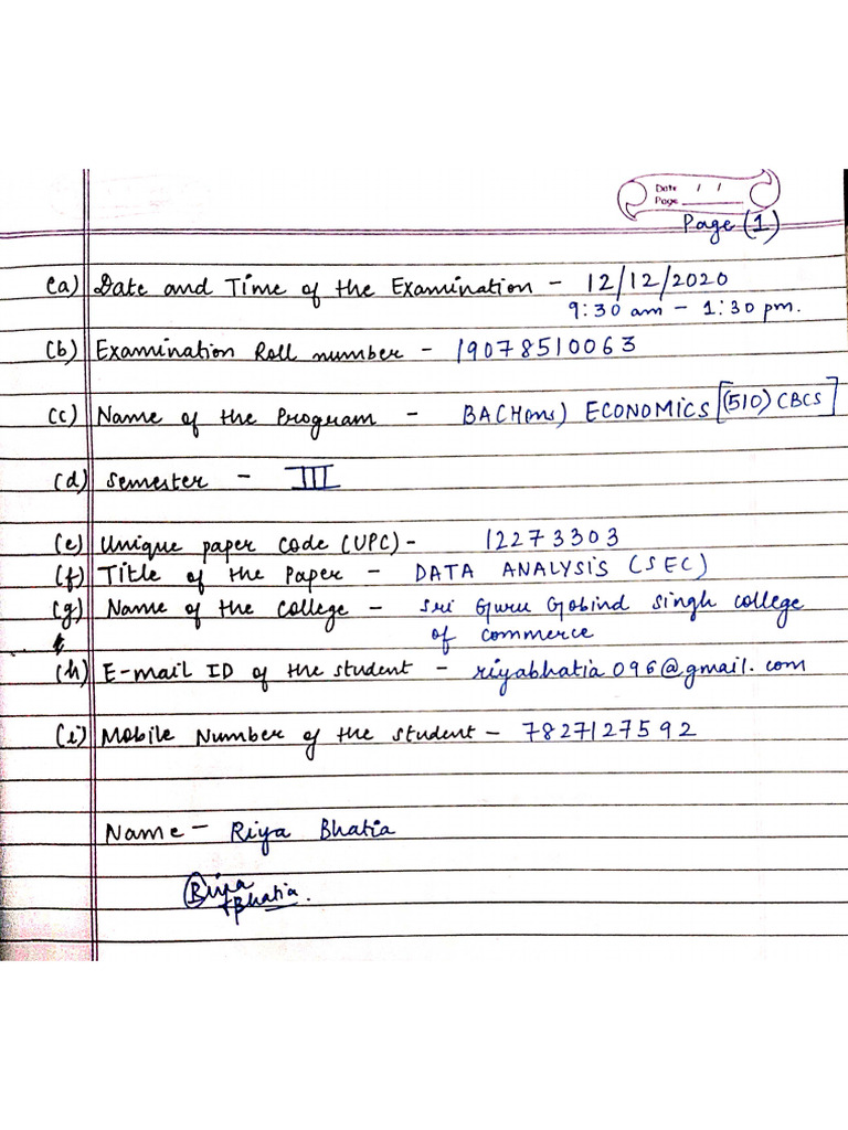Data Analysis Section A Ques 1 | PDF