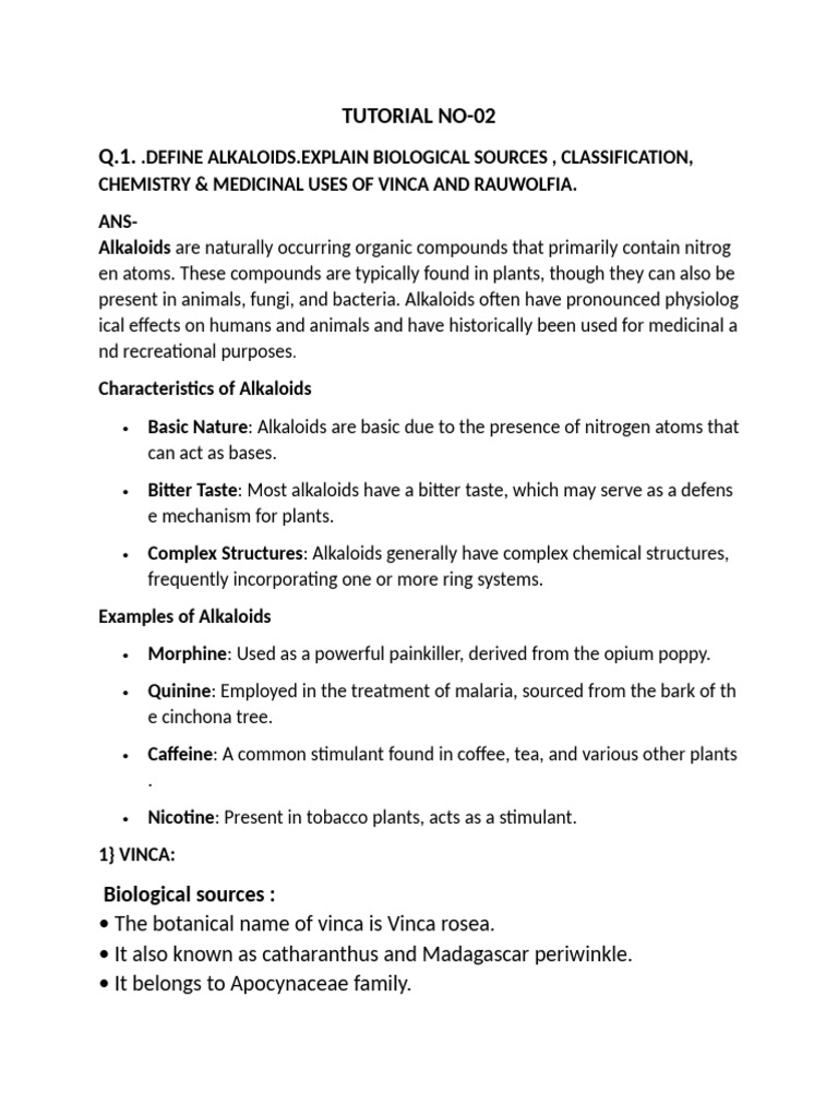 Tutorial No 2 | PDF | Alkaloid | Medicinal Plants