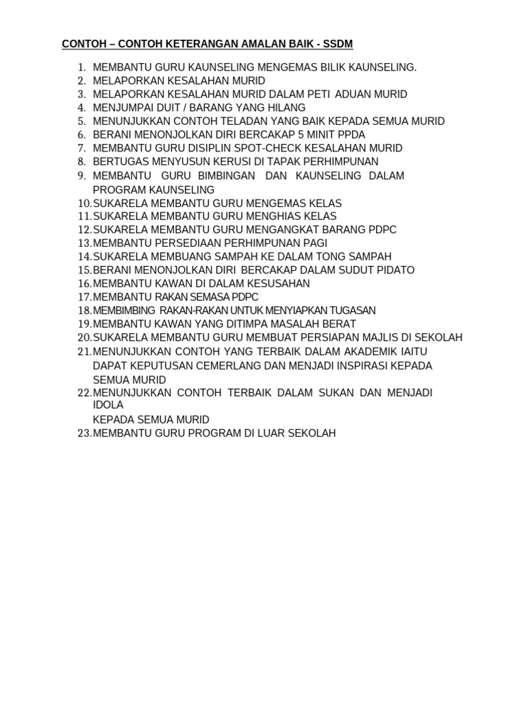 Amalan Baik SSDM untuk Guru | PDF