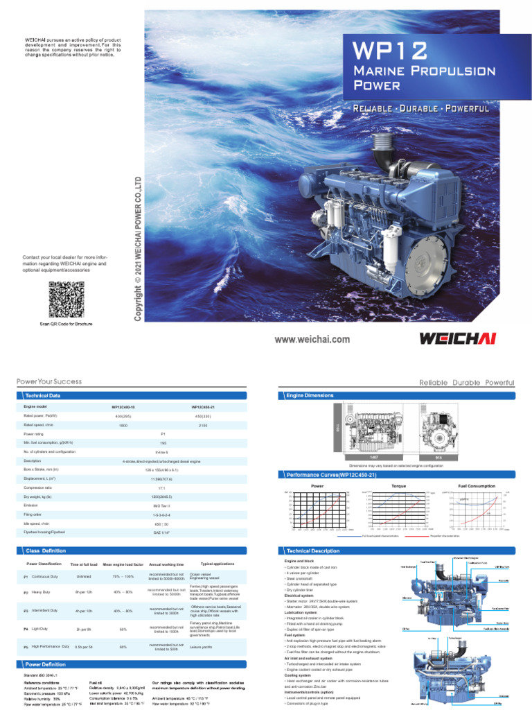 Weichai Marine Diesel Engine Specs | PDF | Horsepower | Engines