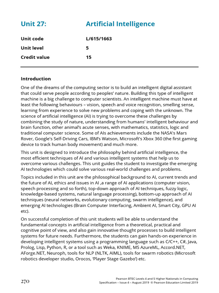 Artificial Intelligence Course Descriptor | PDF | Artificial Intelligence | Intelligence (AI ...