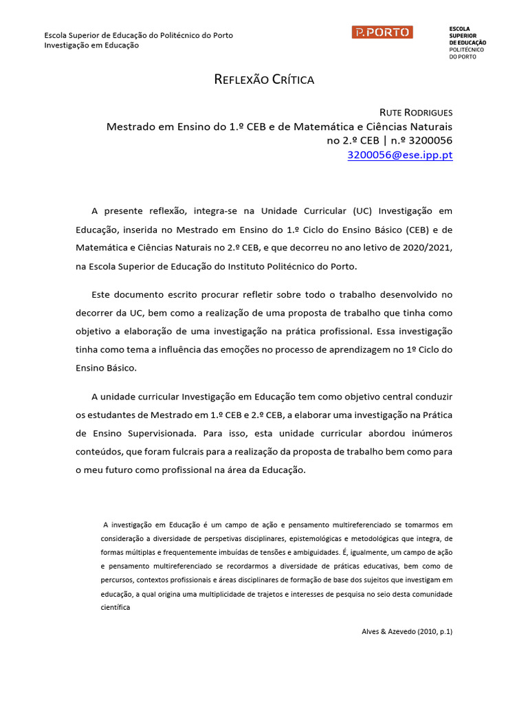Trabalho Individual - IE - Rute Rodrigues | PDF | Aprendizado | Emoções