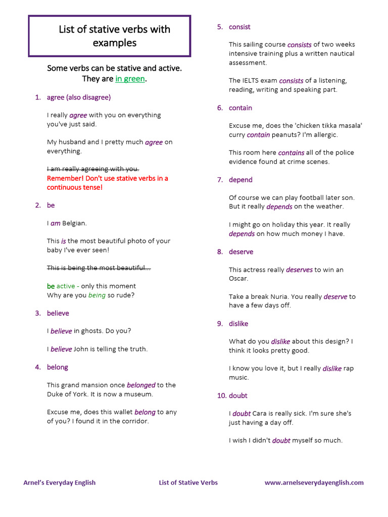 List of Stative Verbs With Examples Min | PDF | Grammar | Syntax