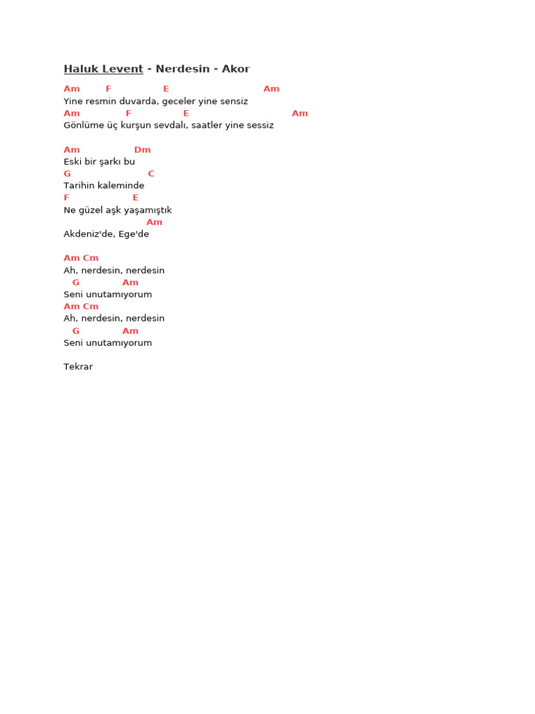 Haluk Levent-Nerdesin Akor | PDF