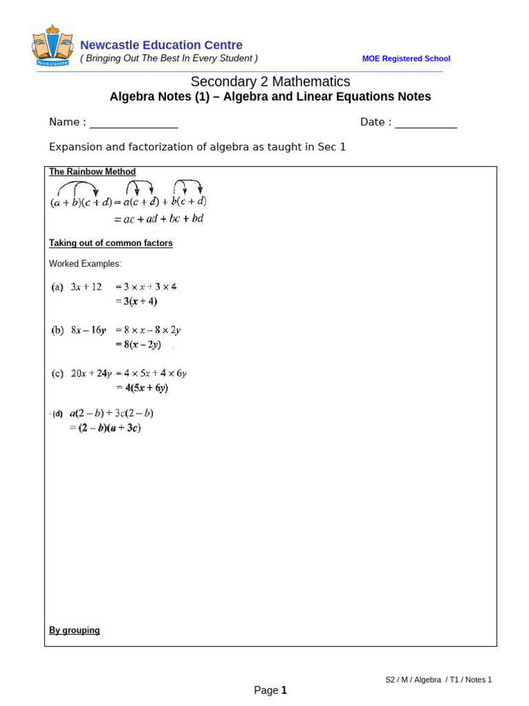 S2 M Algebra T1 Notes-1 | PDF