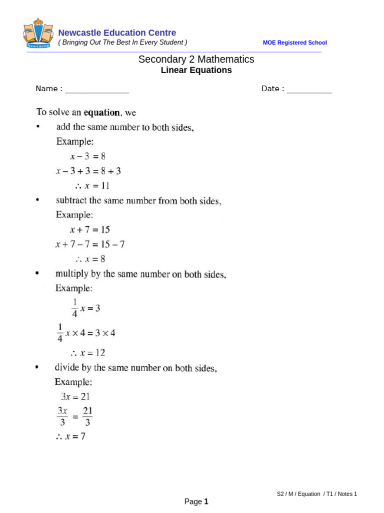 S2 M Equation T1 Notes | PDF