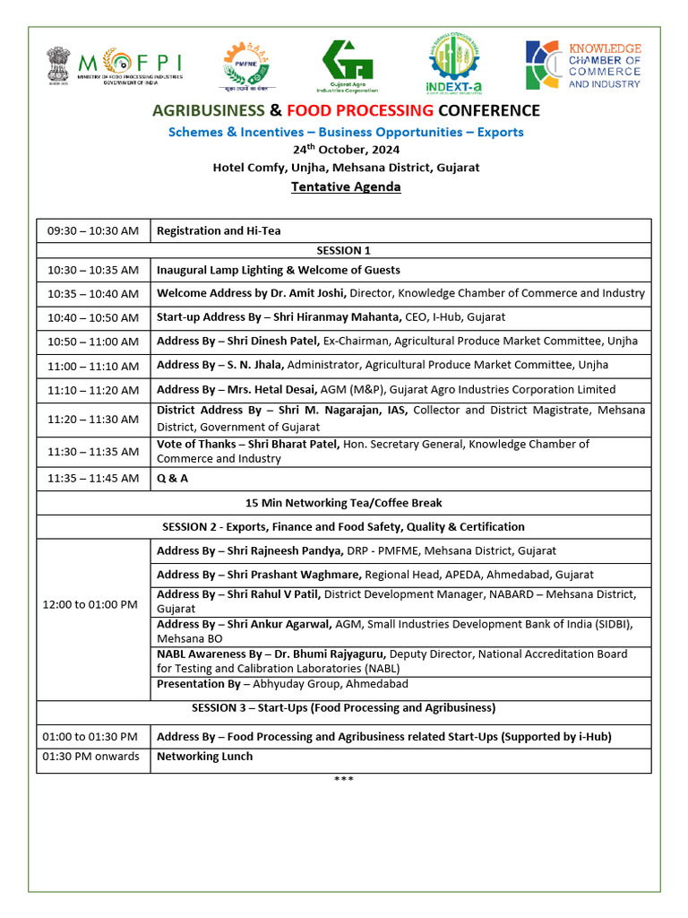Tentative Agenda - Unjha Mehsana | PDF