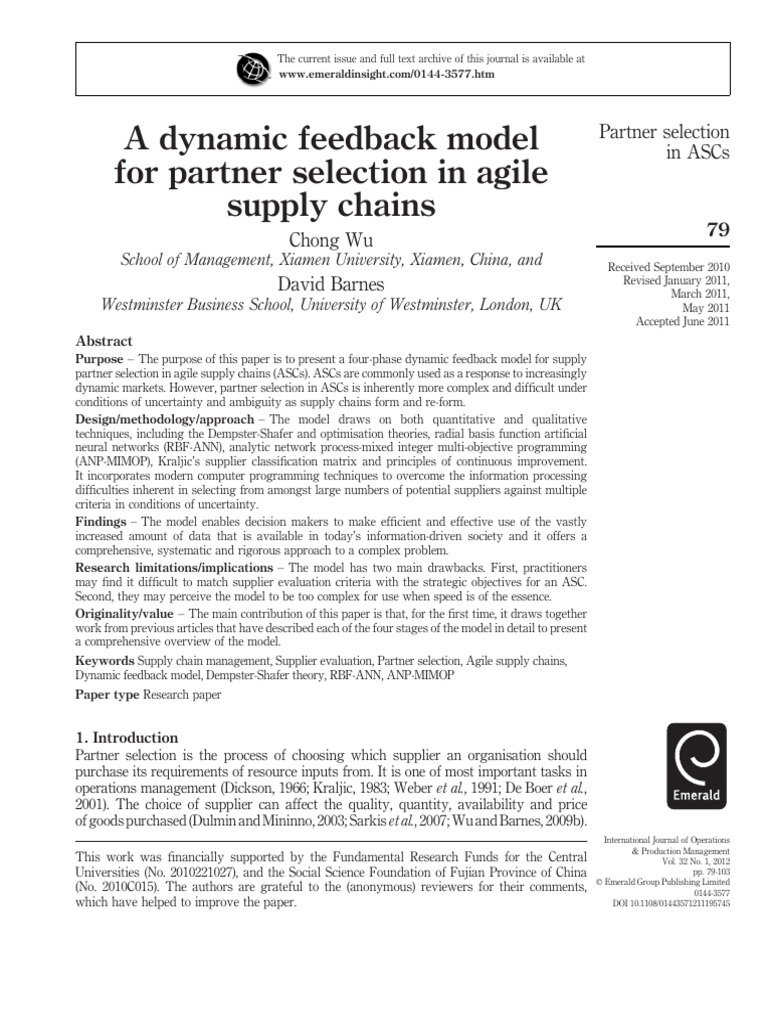 Wu Ve Barnes - 2012 - A Dynamic Feedback Model For Partner Selection in | PDF | Supply Chain ...