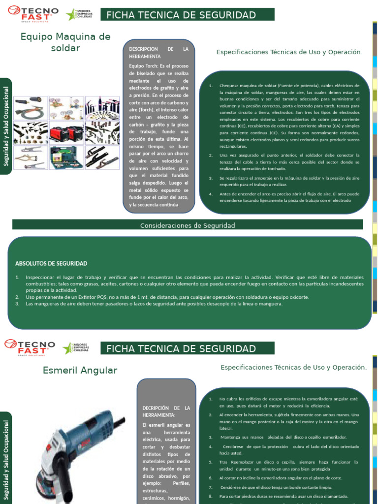 Fichas Tecnicas de Seguridad Herramientas Criticas Tecno Fast sep | PDF | Soldadura | Construcción