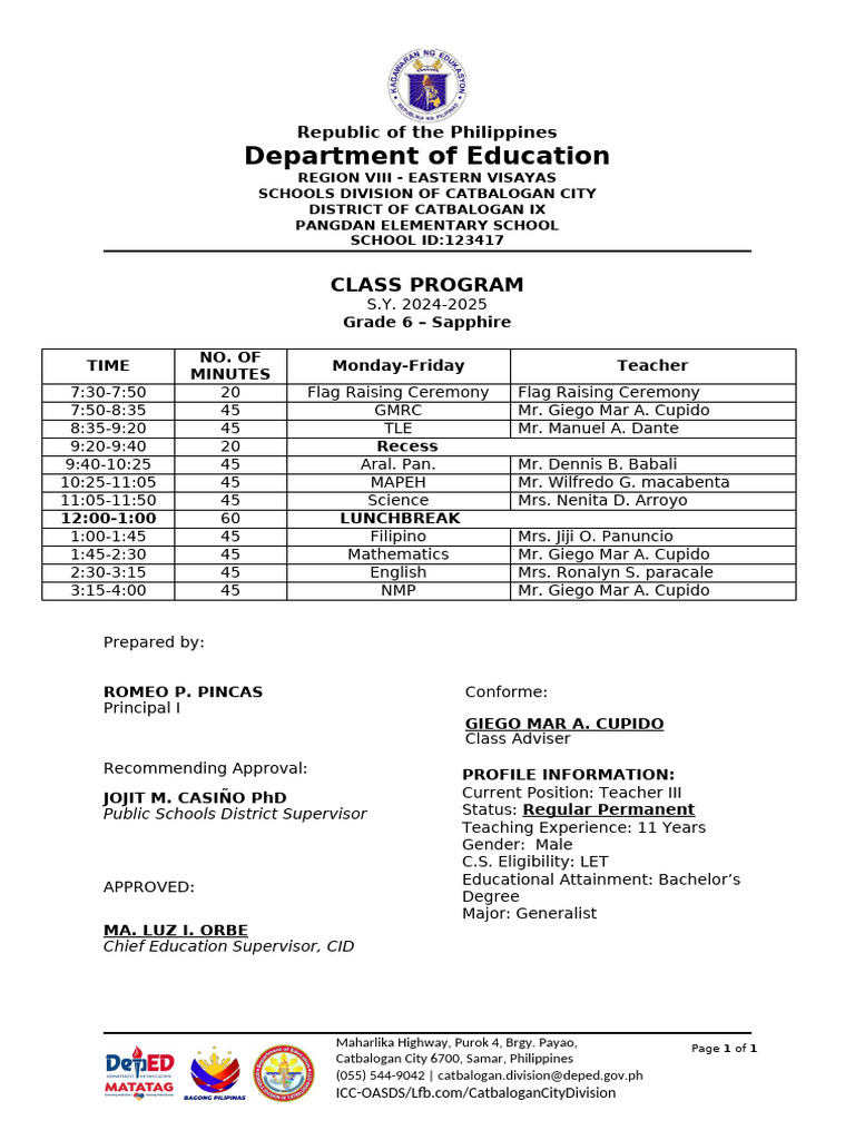 Class Program (Sapphire) | PDF | Philippines