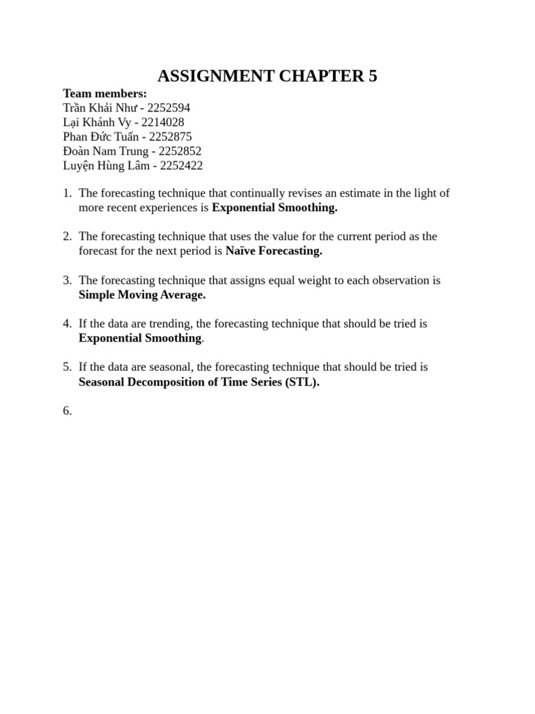 Assignment5 Group3.CC01.Forecasting-1 | PDF | Forecasting | Moving Average