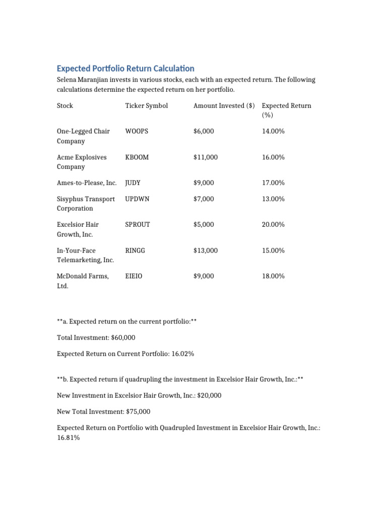 Expected Portfolio Return Calculation | PDF