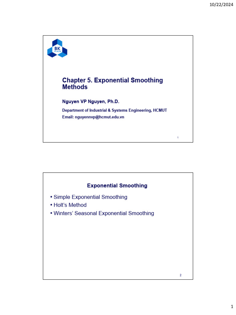 Chapter 6 - Exponential Smoothing Methods - 2024 | PDF | Forecasting | Moving Average