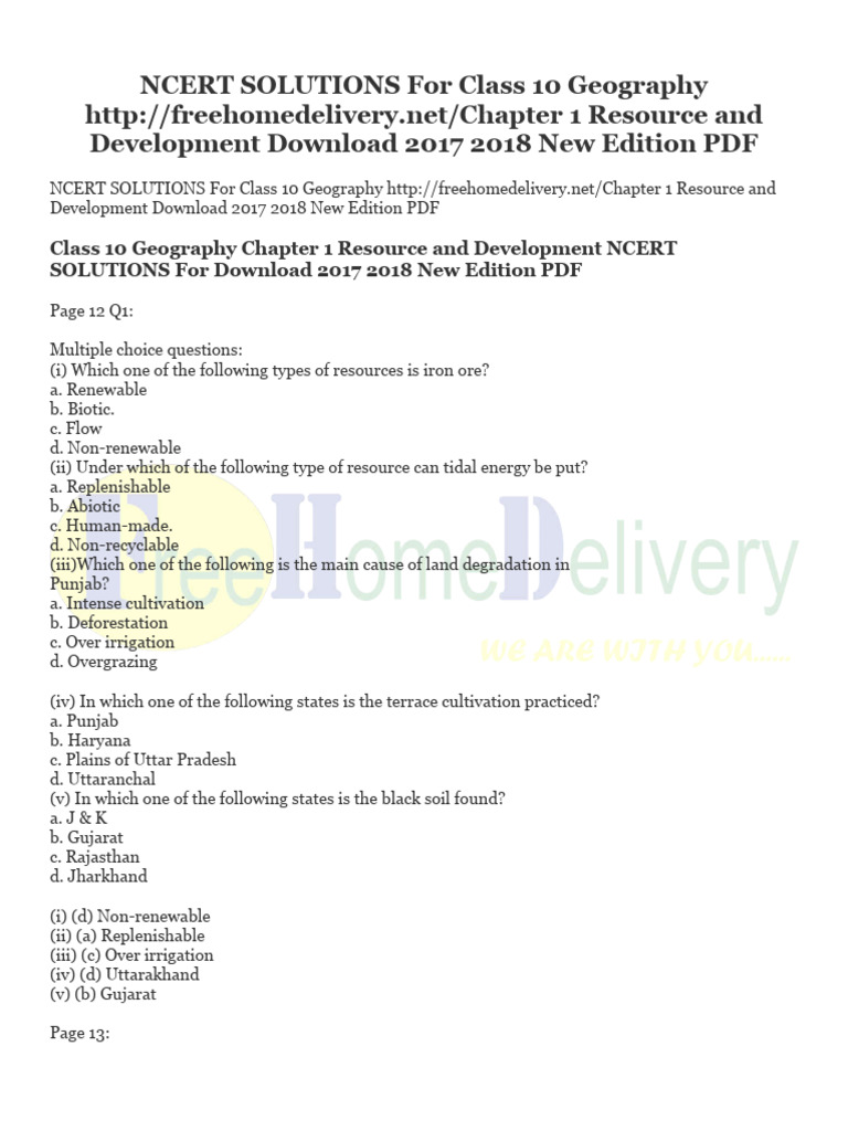 NCERT SOLUTIONS For Class 10 Geography Freehomedelivery Net | PDF ...