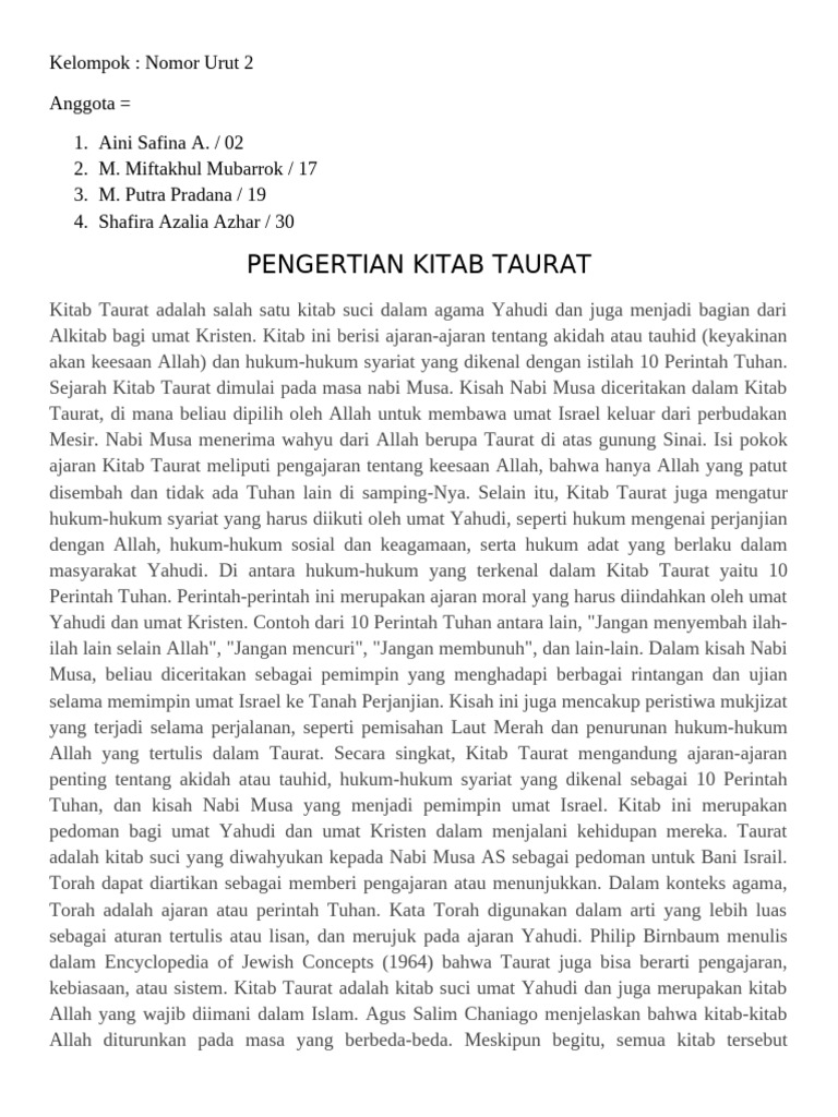 Kitab Taurat dan Nabi Musa | PDF
