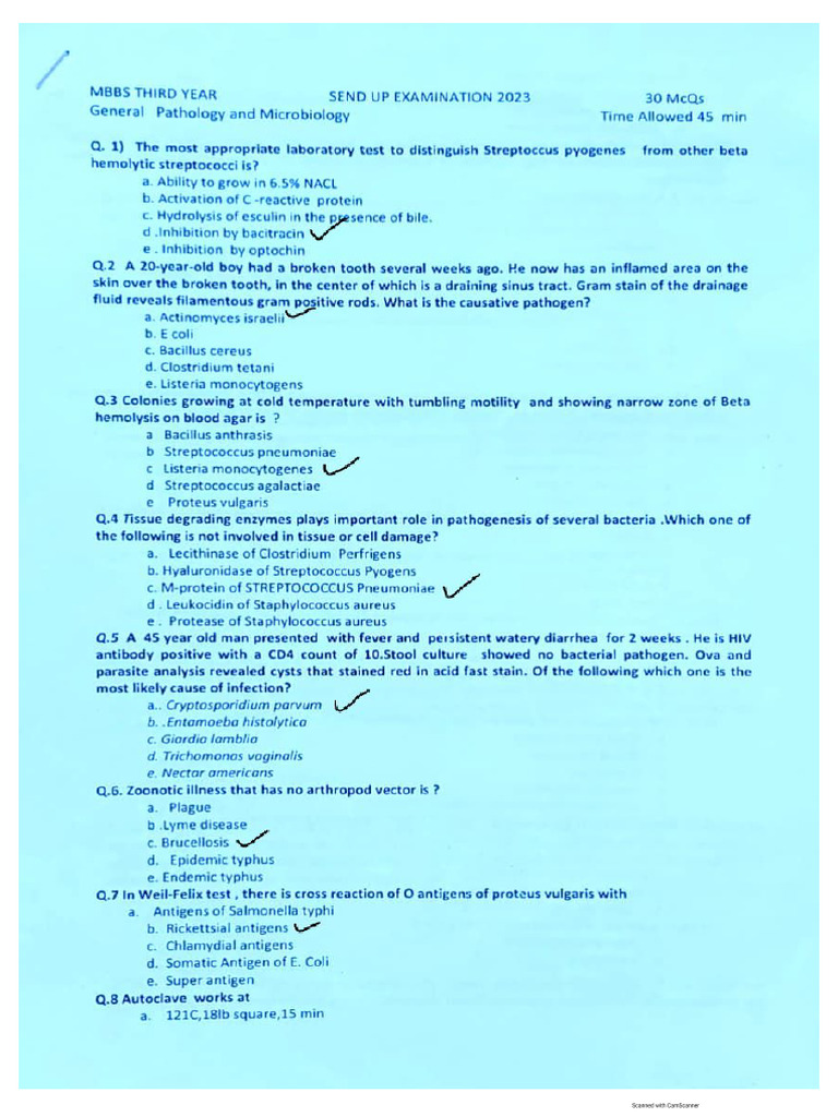 Sendup Mcqs Key Patho 2023 | PDF
