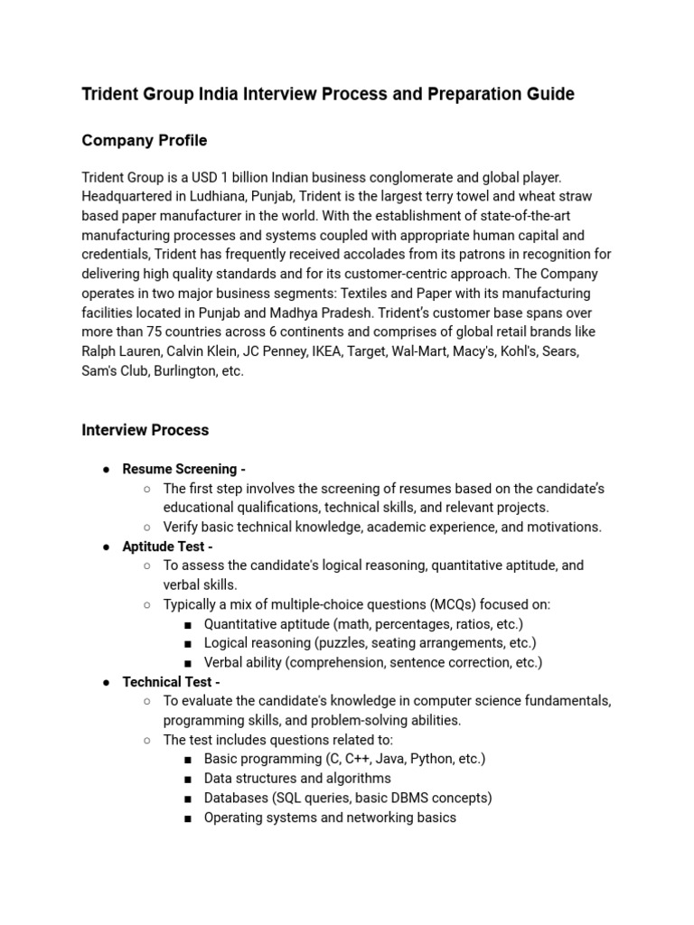 Trident Group Interview Preparation Guide | PDF | Databases | Sql
