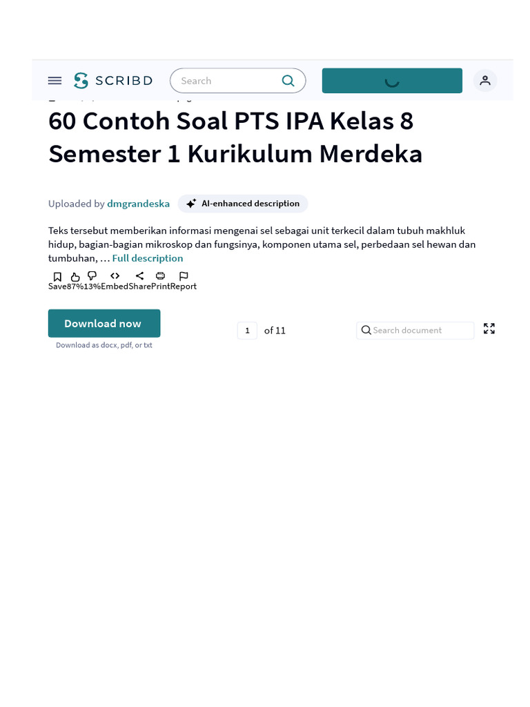 Document68687696160 Contoh Soal PTS IPA Kelas 8 Semester 1 Kurikulum Merdeka | PDF