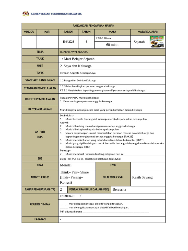 RPH M7 Sejarah T4 | PDF