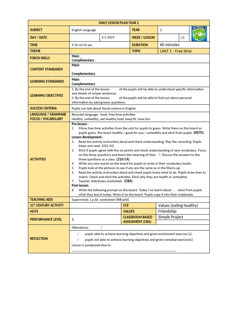 RPH Bi Year 2 | PDF | Lesson Plan | Teachers