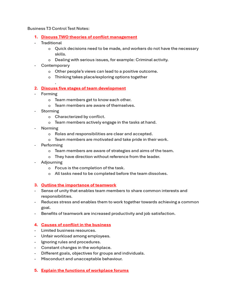 Business T3 Control Test Notes | PDF | Banks | Employment