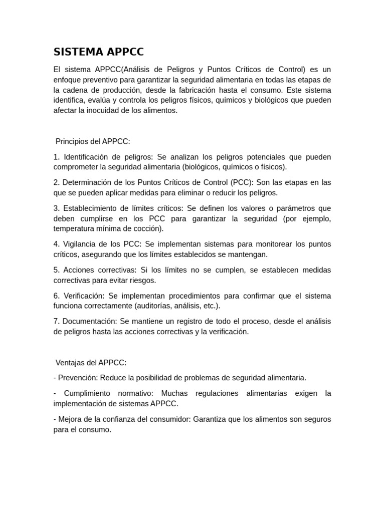 Guía del Sistema APPCC para Seguridad Alimentaria | PDF