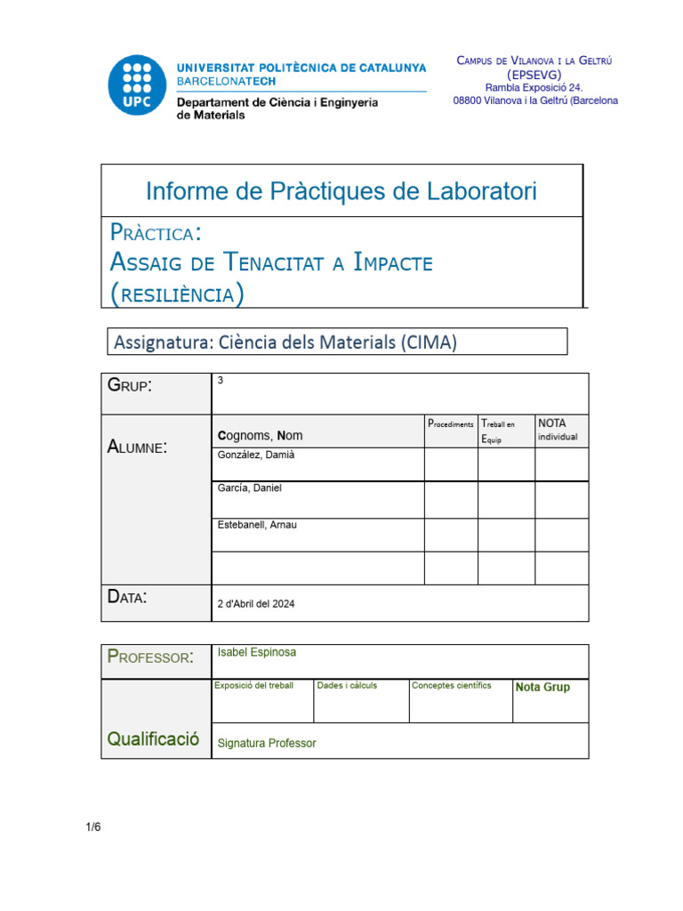 Còpia de Informe Pràctica Assaig Charpy | PDF