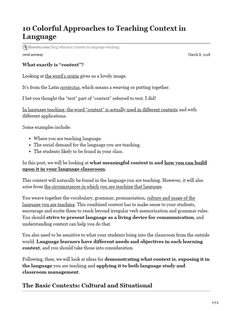 Teaching Context in Language Learning | PDF | Adjective | English Language