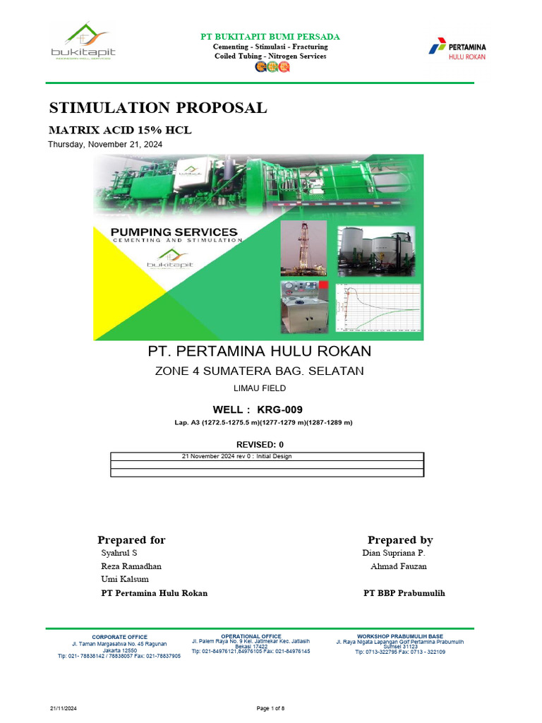 Proposal Matrix Acid HCL 15% KRG-009 Lap. A3 (1272.5-1289 MMD) Rev.0 21 November 2024 | PDF ...