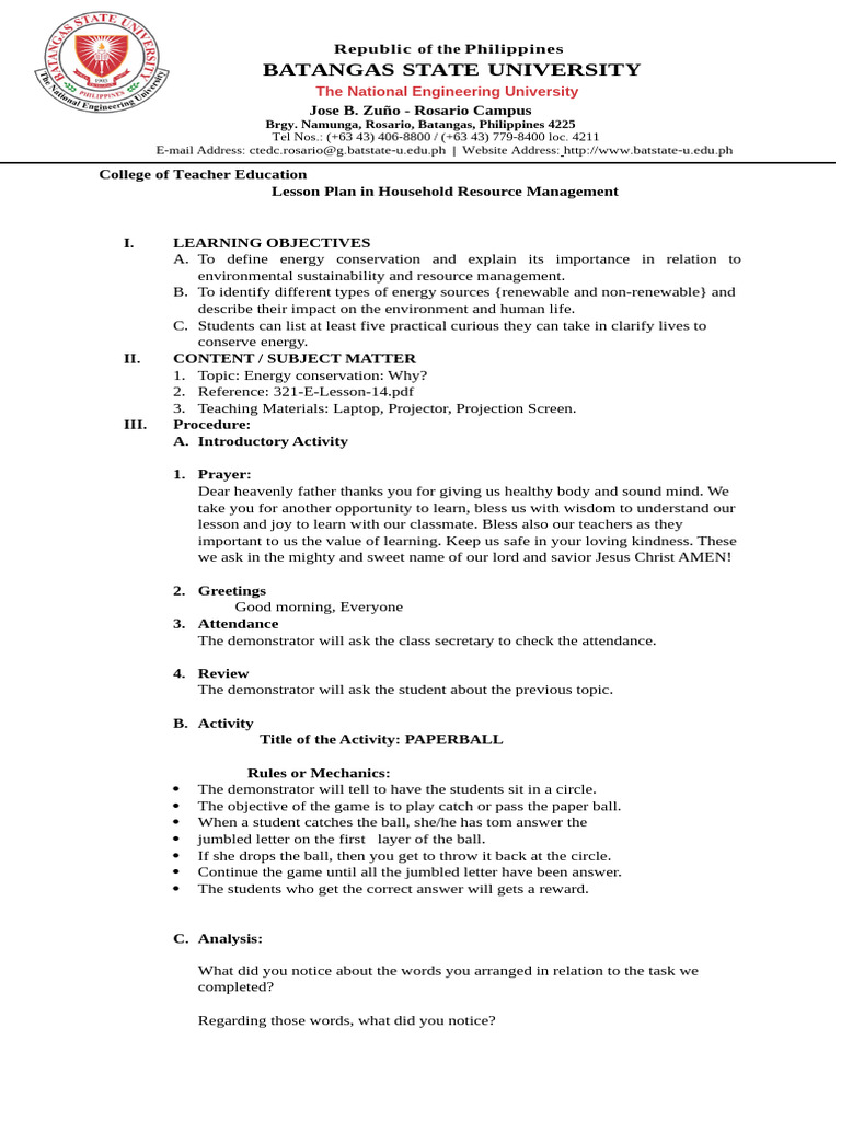 Energy Conservation Lesson Plan | PDF | Renewable Energy | Energy ...