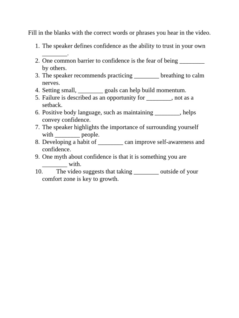 Fill in The Blanks With The Correct Words or Phrases You Hear in The ...