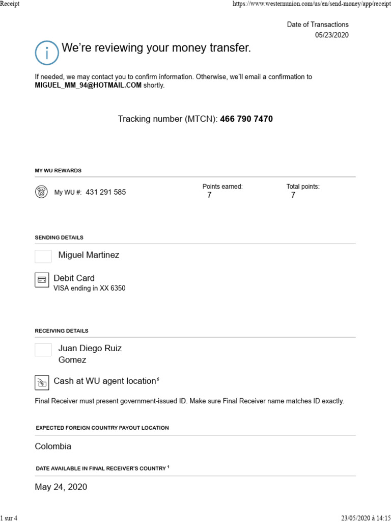 Doc007 230520 | PDF | Western Union | Receipt