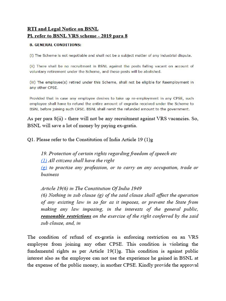 RTI and Legal Notice On BSNL | PDF | Judgment (Law) | Supreme Court Of India