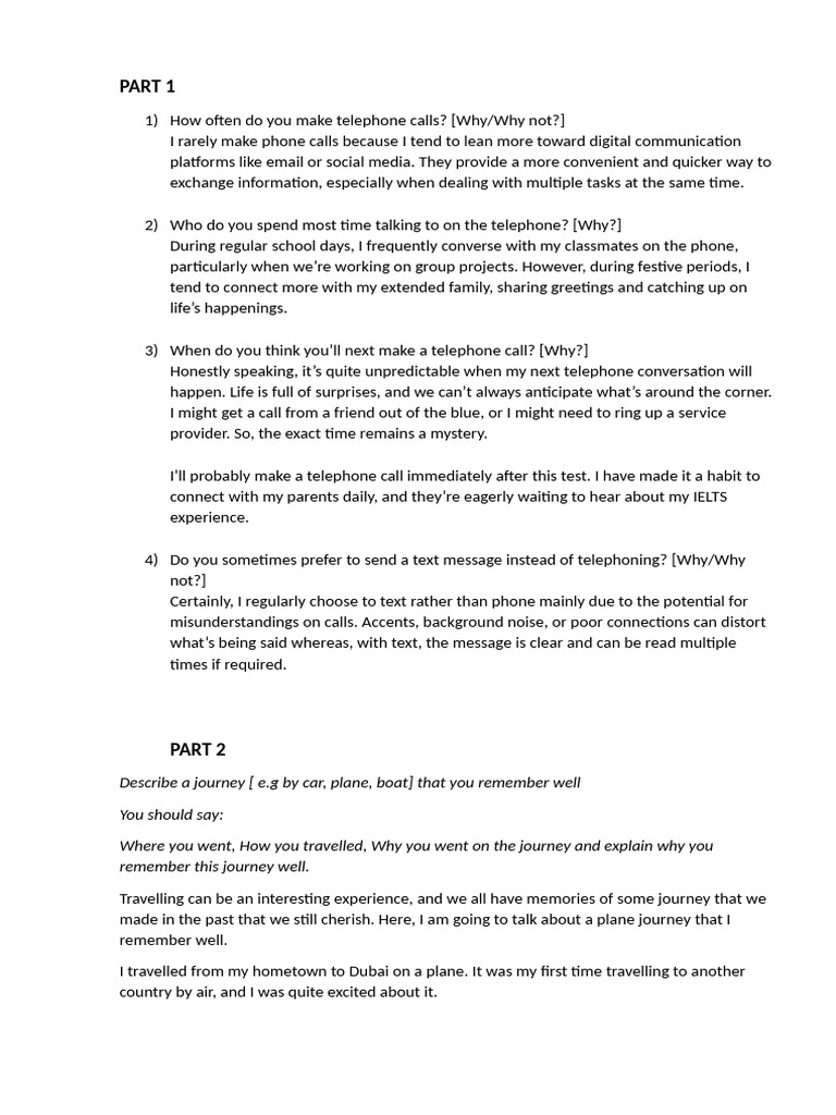 Speaking Part 1 | PDF | Telephone | Dubai