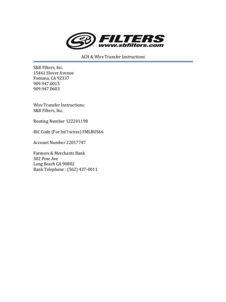 ACH & Wire Transfer Instructions Guide | PDF