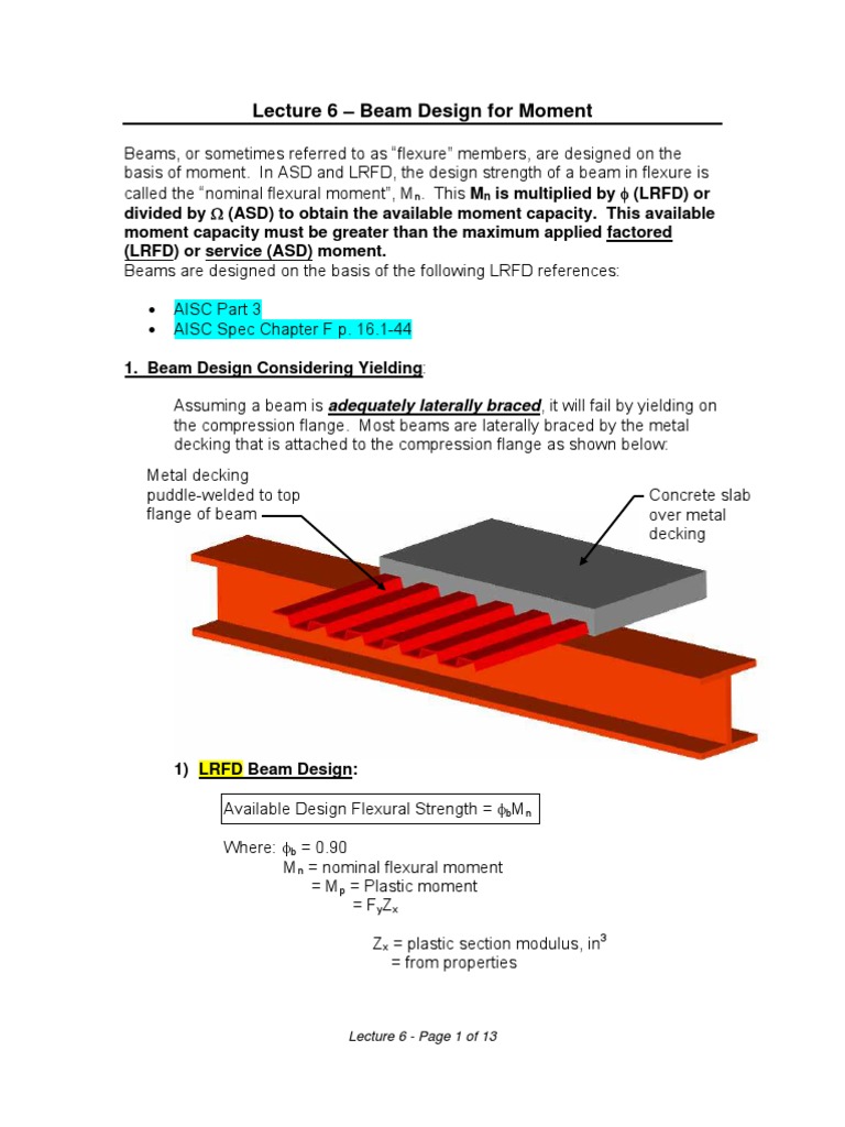 Beam Design For Moment Asd Lrfd Example Pdf Beam Structure