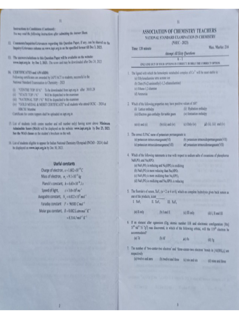 IAPT Chemistry | PDF