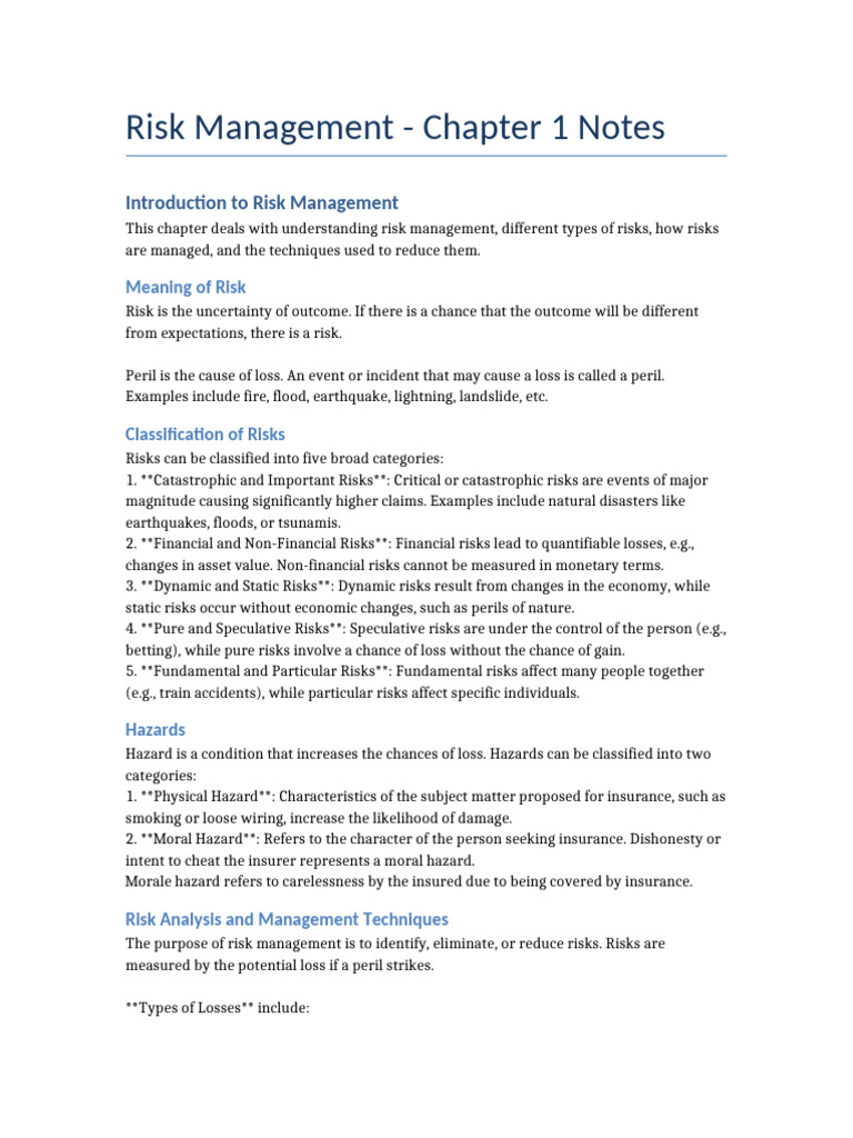 Risk Management Overview: Chapter 1 | PDF | Risk | Risk Management
