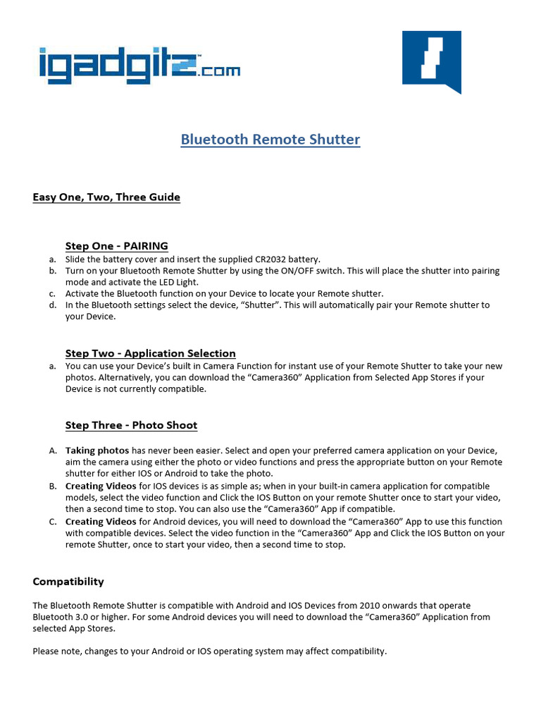Bluetooth Remote Shutter Guide | PDF | Ios | Smartphone