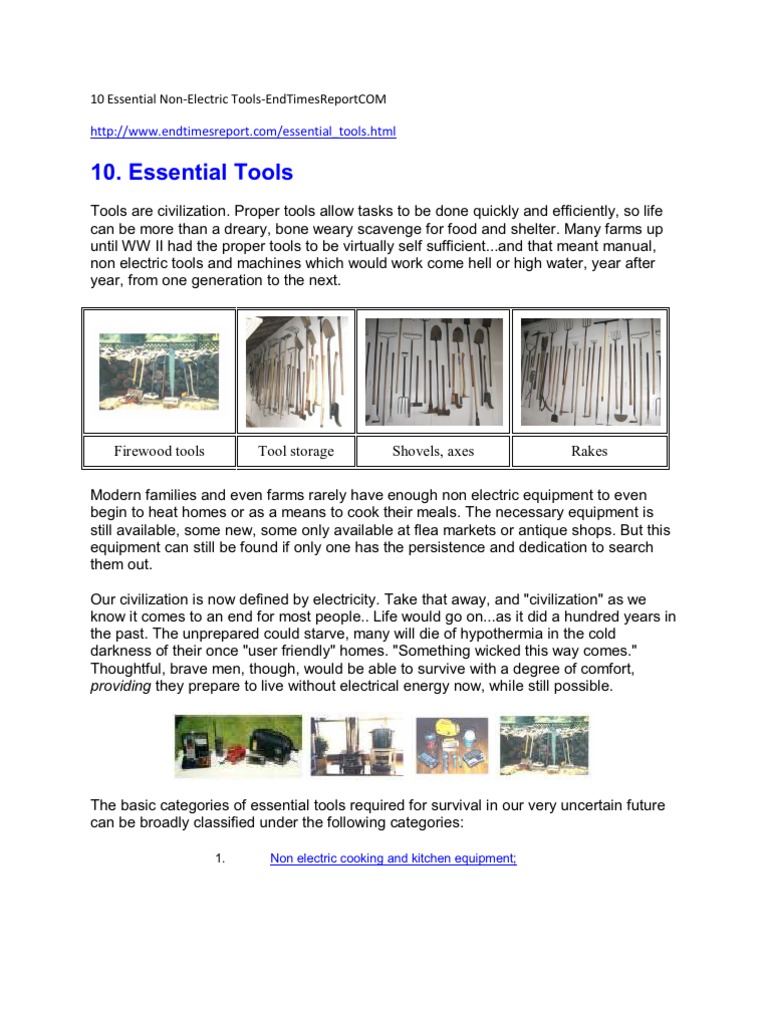 10 Essential Non Electric Tools End Times | PDF | Shotgun | Bullet